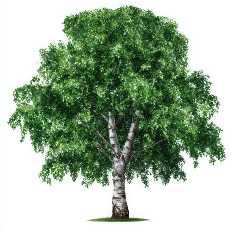 A Full Birch Tree with Green Leaves Against a Isoleted on White ...