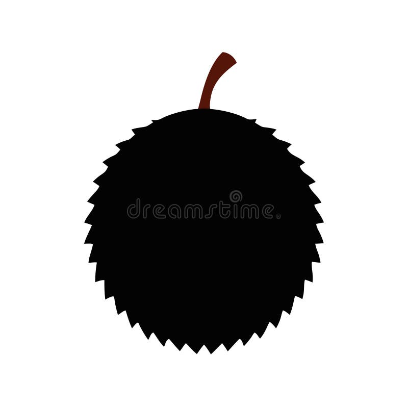 Full Black Silhouette of a Durian Fruit with Sharp, Spiky Shell Texture ...