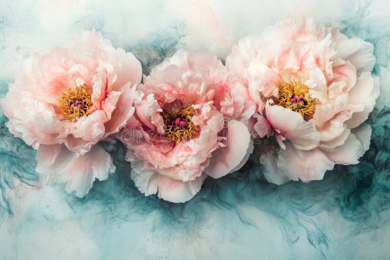 Bright Pink Peonies Full Bloom Set Against Soft Background Stock Photos ...