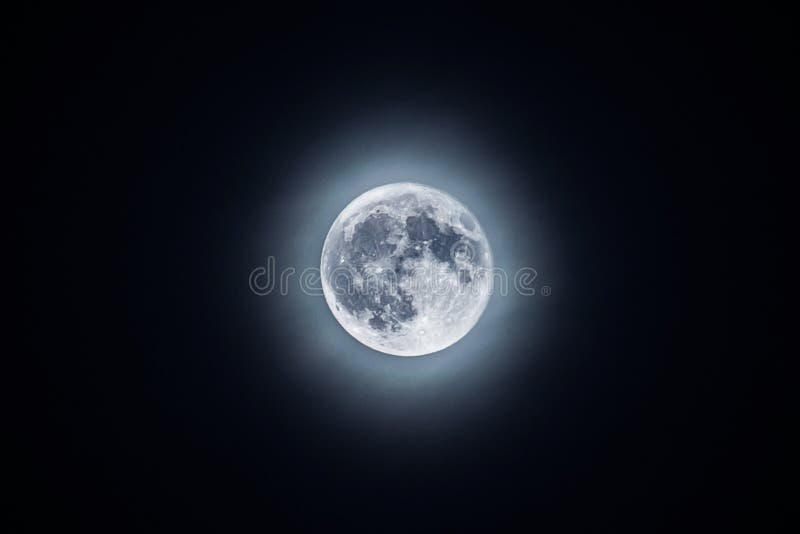 Full Blue Moon with Halo of Light. Beautiful Astronomical Phenomenon ...