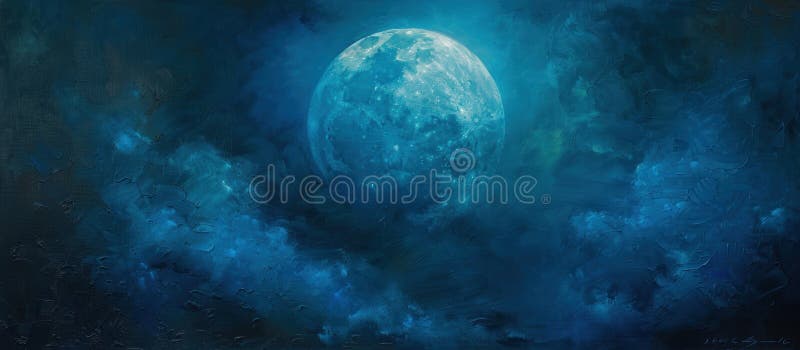 Full Blue Moon Painting in Dark Sky Stock Image - Image of cycle ...