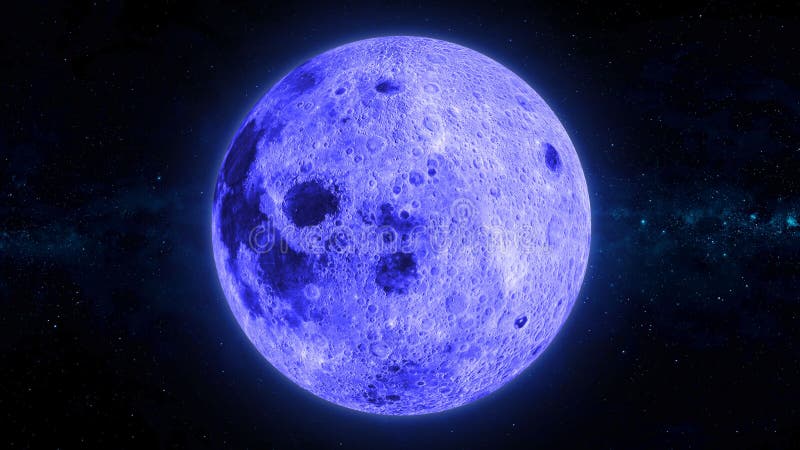 Full Blue Moon with Star at Dark Night Sky Background. 3D Rendering ...
