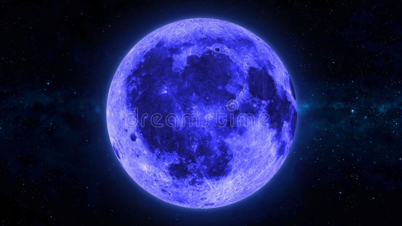 Full Blue Moon with Star at Dark Night Sky Background. 3D Rendering ...