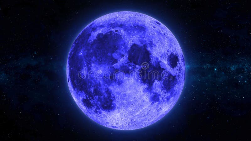 Full Blue Moon with Star at Dark Night Sky Background. 3D Rendering ...