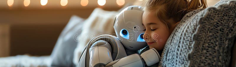 Full-body Android Pet Robot Cuddling with Kids, Affectionate Posture ...