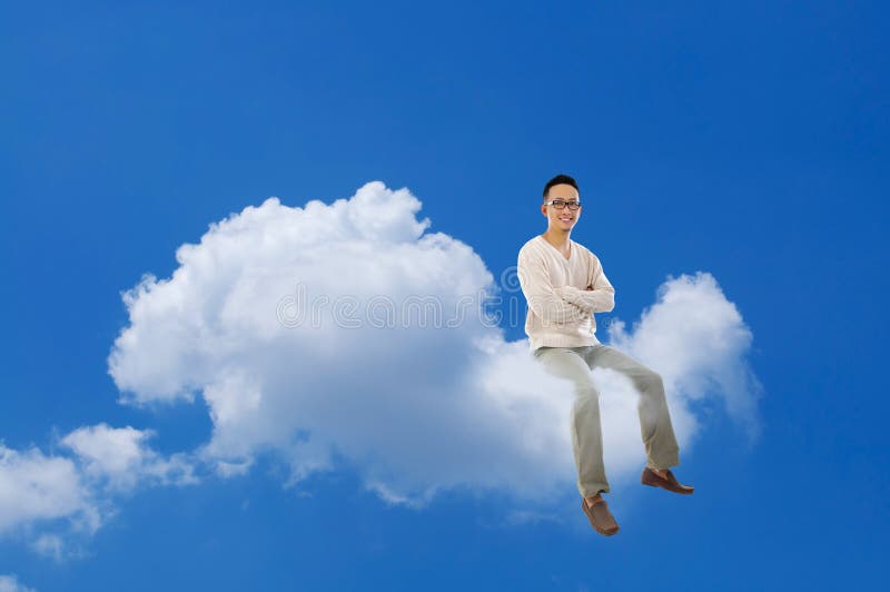 Full Body Asian Man Sitting Cloud Stock Photo - Image of fullbody ...