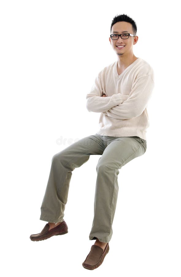 Full Body Asian Man Sitting on a Transparent Block Stock Image - Image ...