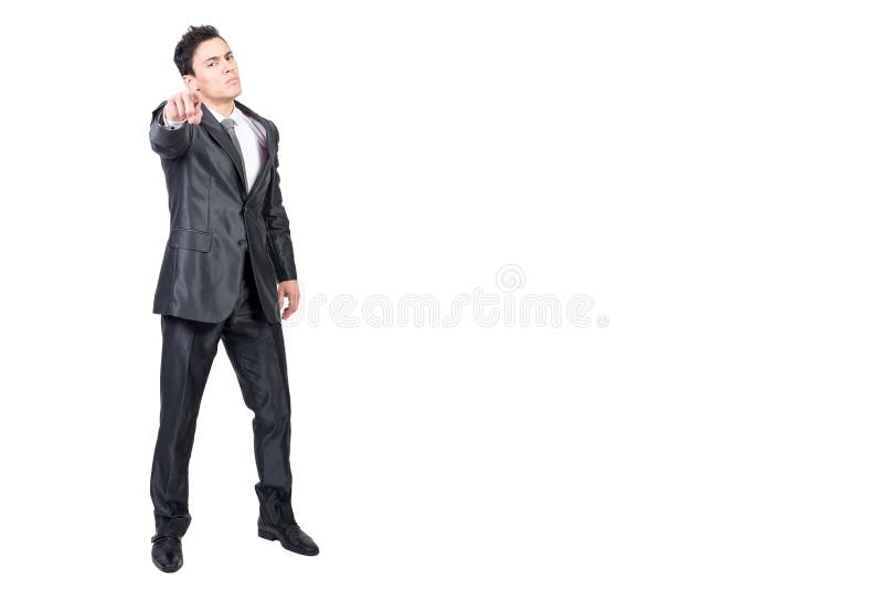 Serious Man Pointing To Camera. White Background. Stock Image - Image ...