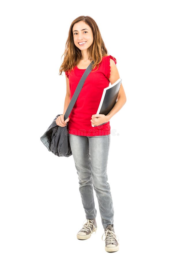 Female Student with Books Giving Thumbs Up Stock Image - Image of ...