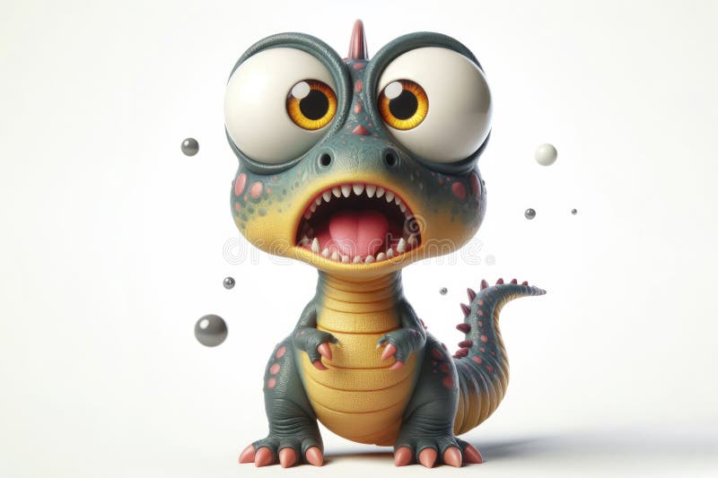 Full Body Funny Portrait of Surprised Dinosaur with Bulging Big Eyes on ...