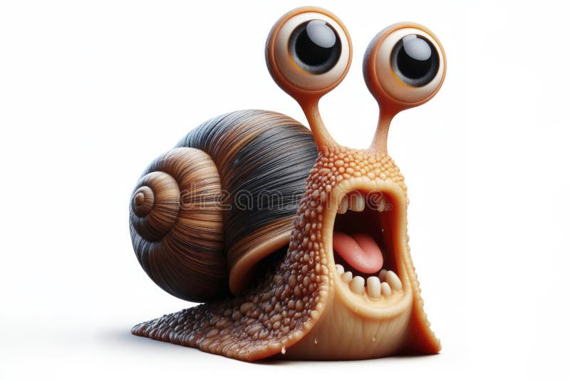 Full Body Funny Portrait of Surprised Snail with Bulging Big Eyes on ...