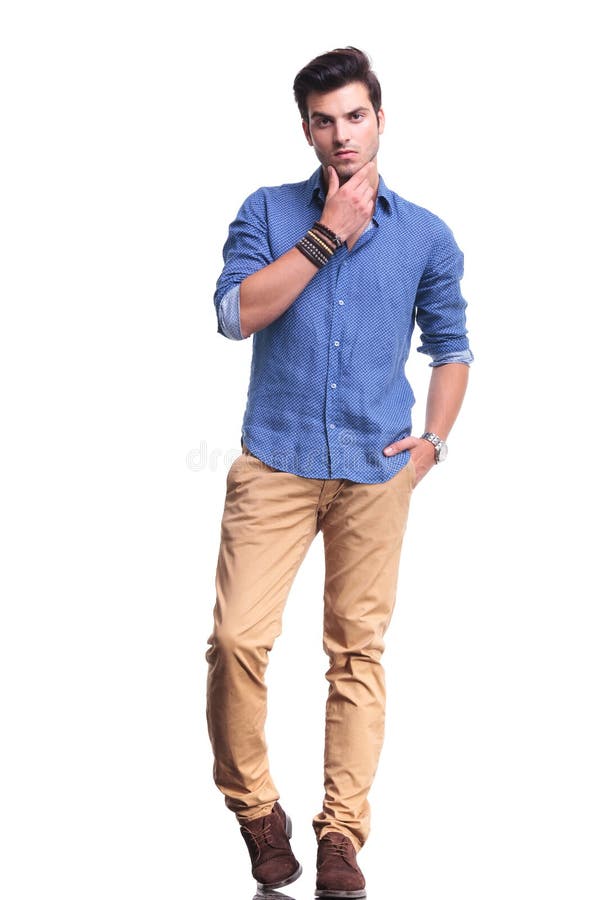 Full Body Picture of a Young Casual Man Thinking Stock Image - Image of ...