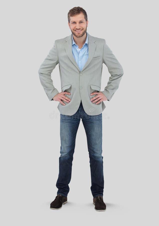 Full Body Portrait of Man Standing with Grey Background Stock Image ...