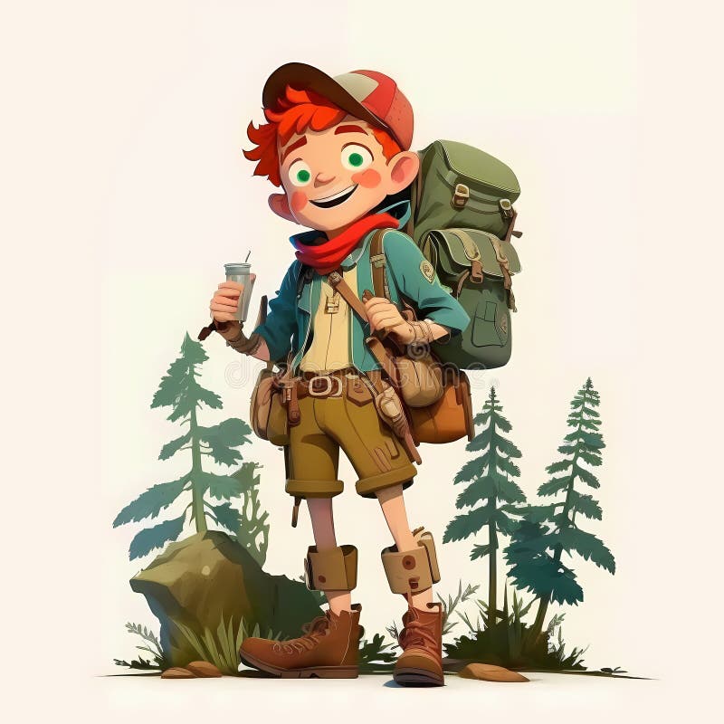 Happy Smiling Adventurer Boy at Forest. Generative AI Stock ...