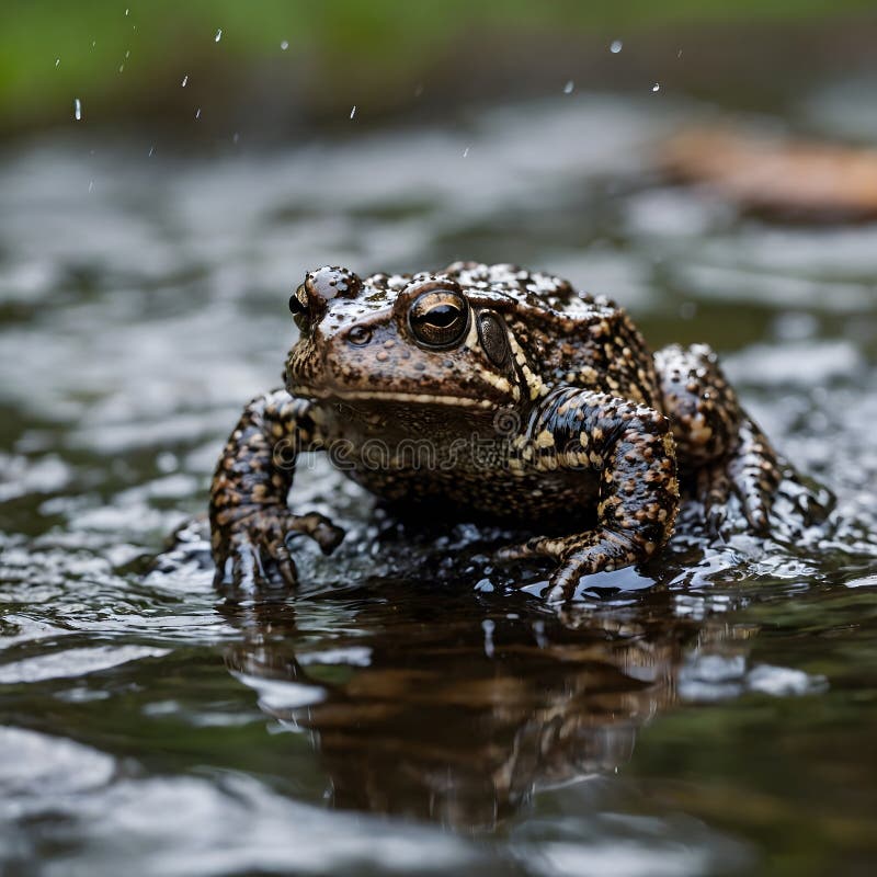 American Toad Jumping Across Stream with Water Splash Stock ...