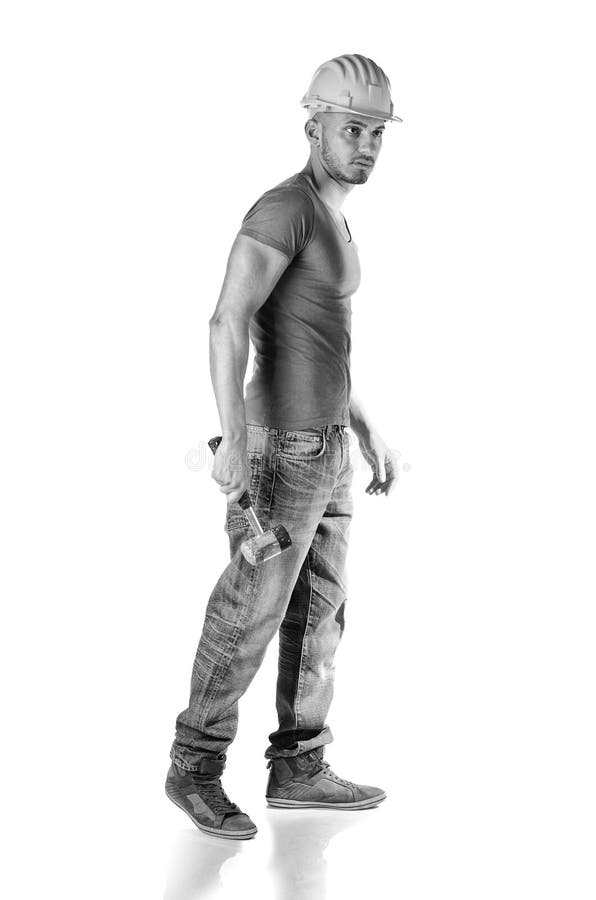 Full Body Shot of Athletic Young Construction Worker with Open Suit ...