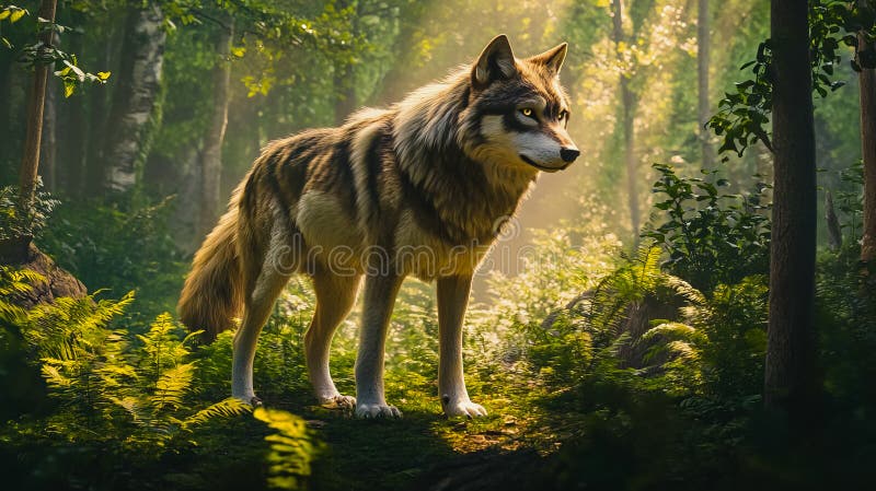 A Full-body Shot of a Wolf in a Forest Stock Illustration ...
