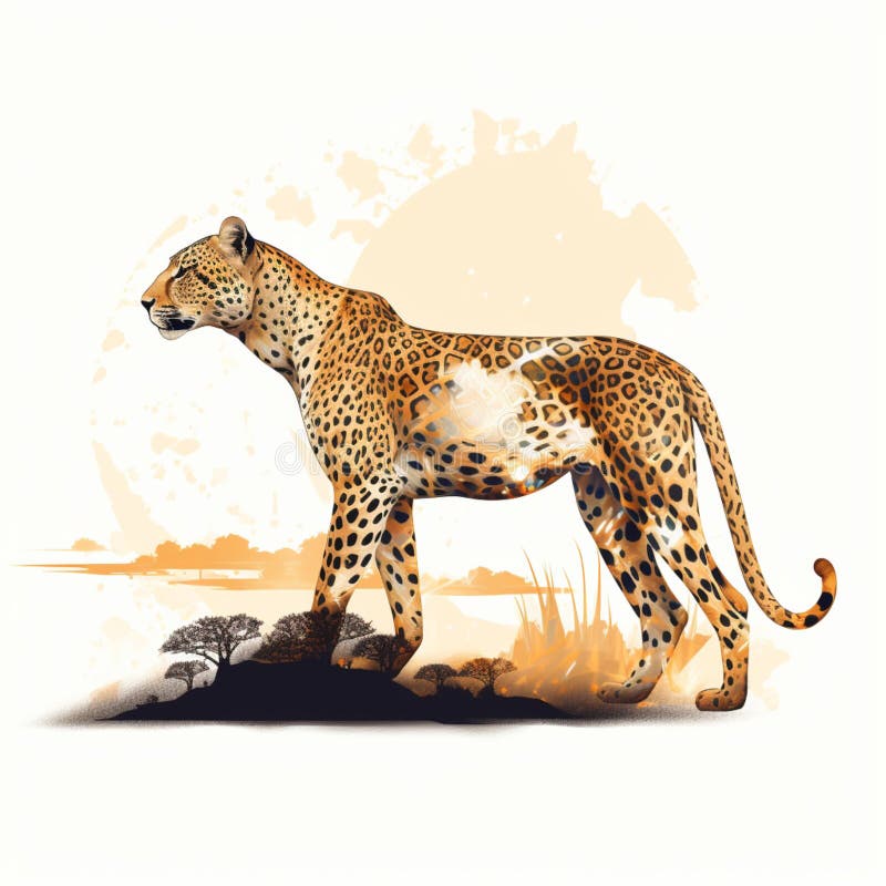 Full Body Side Silhouette Cheetah with Double AI Generated Image Stock ...