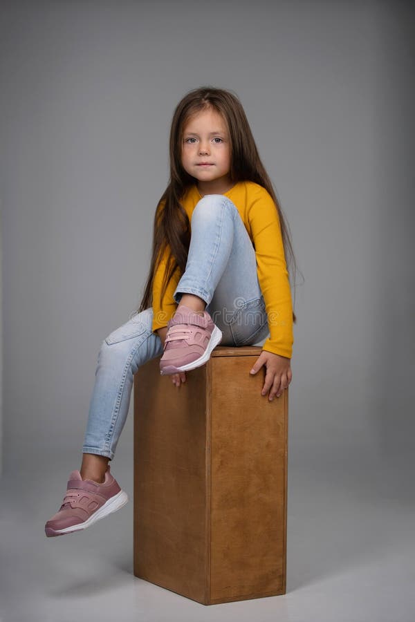 Adorable Six Years Old Girl Isolated On White Pretty Brown Haired