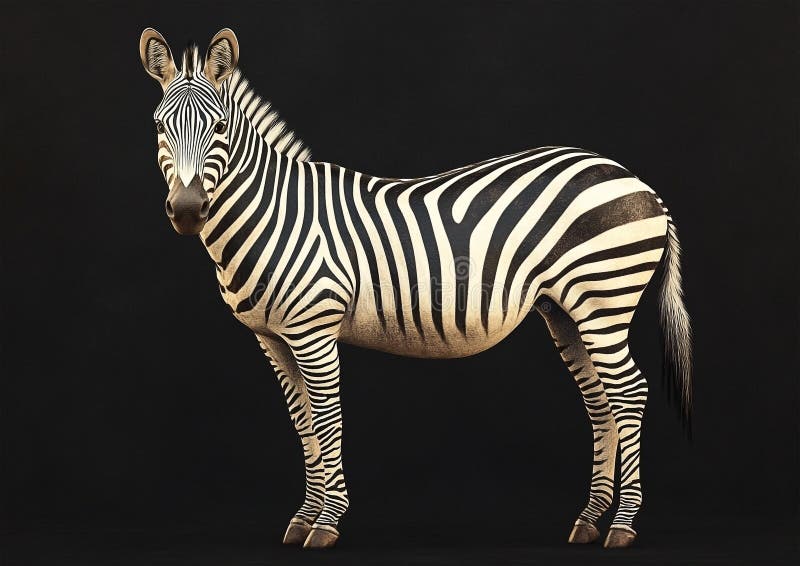 Full-Body Zebra Portrait Standing in Isolation Against a Simple Black ...