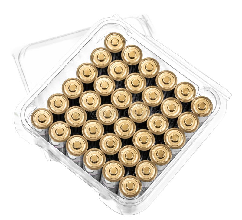 Full Box of AA Batteries Isolated on White with Copy Space Stock Image ...