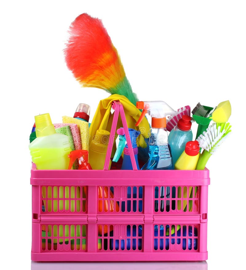 Full Box of Cleaning Supplies Stock Photo - Image of brush, disinfect ...