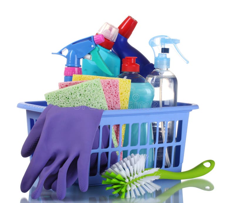 Full Box of Cleaning Supplies Stock Photo - Image of brush, disinfect ...