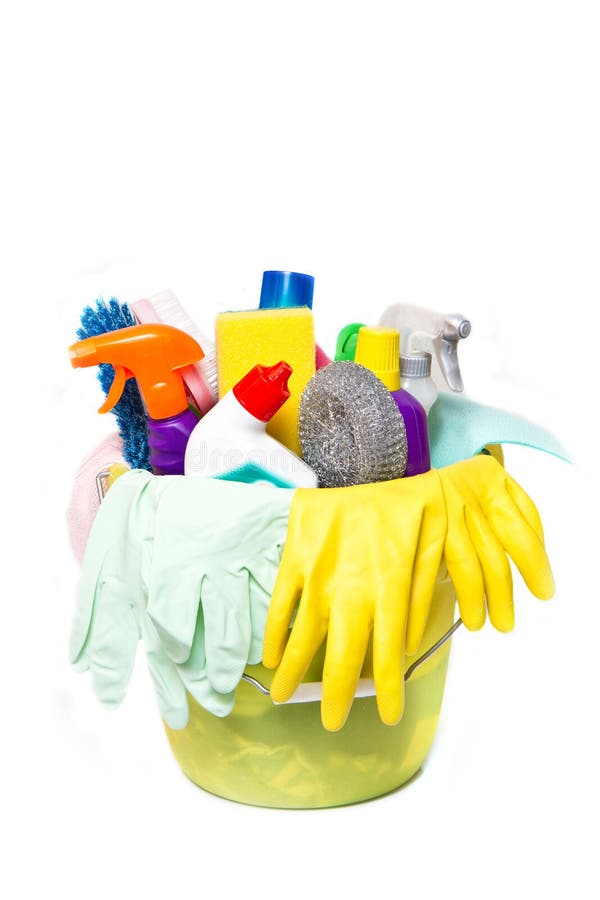 Full Box of Cleaning Supplies Stock Photo - Image of brush, disinfect ...