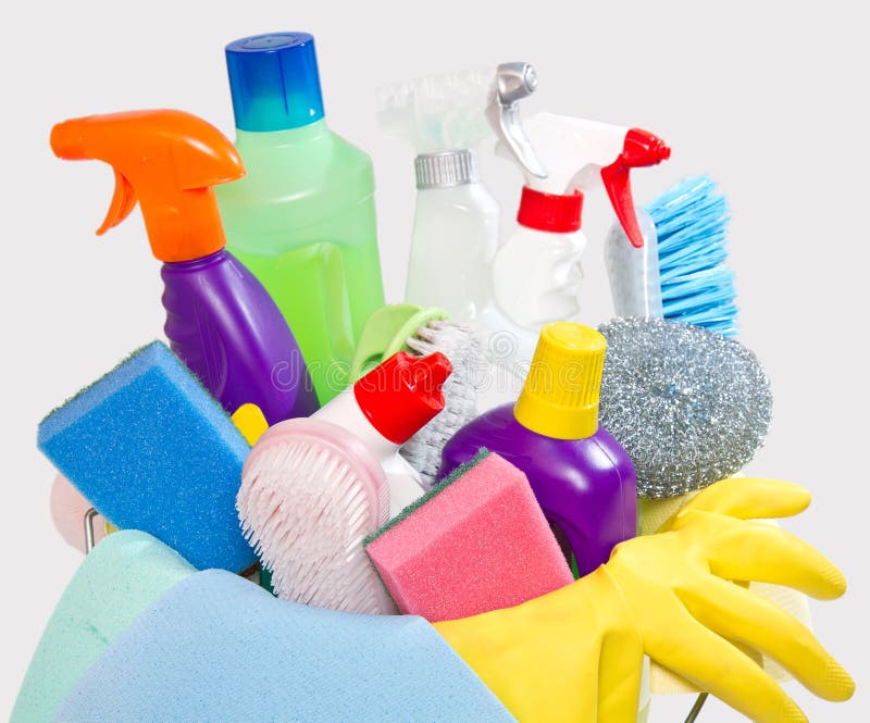 Full Box of Cleaning Supplies Stock Photo - Image of brush, disinfect ...