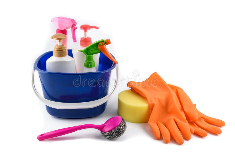 Full Box of Cleaning Supplies Stock Photo - Image of brush, disinfect ...