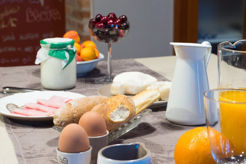 Full Breakfast Table Ready To Be Served in a Hotel Stock Image - Image ...