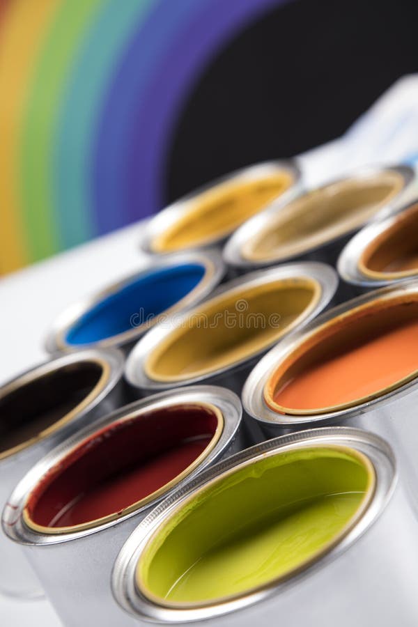 Rainbow Colors, Open Cans of Paint Stock Image - Image of decor ...