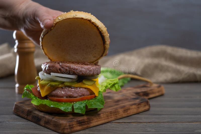 Full burger stock photo. Image of eatery, fast, international - 213481048