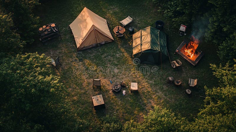 Full Camp Setup from Above, Real Layout . Stock Photo - Image of ...