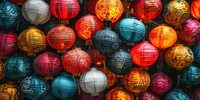 Full Chinese Lanterns Texture Background. Chinese New Year Concept ...