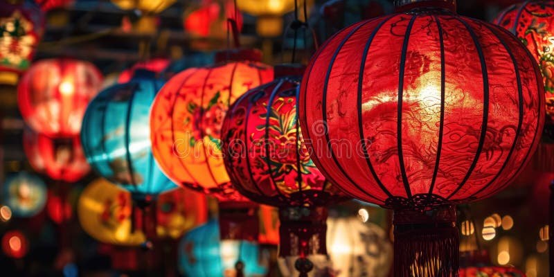 Full Chinese Lanterns Texture Background. Chinese New Year Concept ...