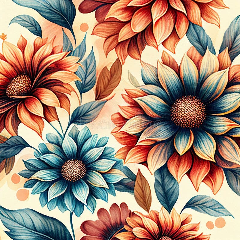 Full Color Flowers Pattern Created with Generative AI Technology Stock ...
