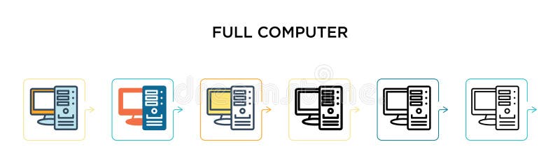 Full Computer Vector Icon in 6 Different Modern Styles. Black, Two ...