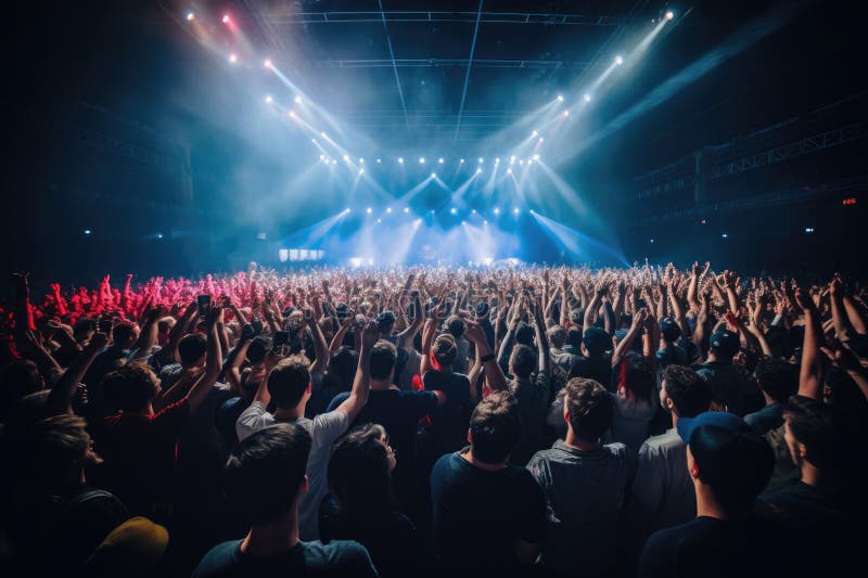 Full Concert Hall of Spectators, Fans Dancing and Rejoicing, View of ...