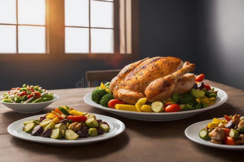 Full Cooked Chicken on the Dining Room Table, Ai Generative Stock ...