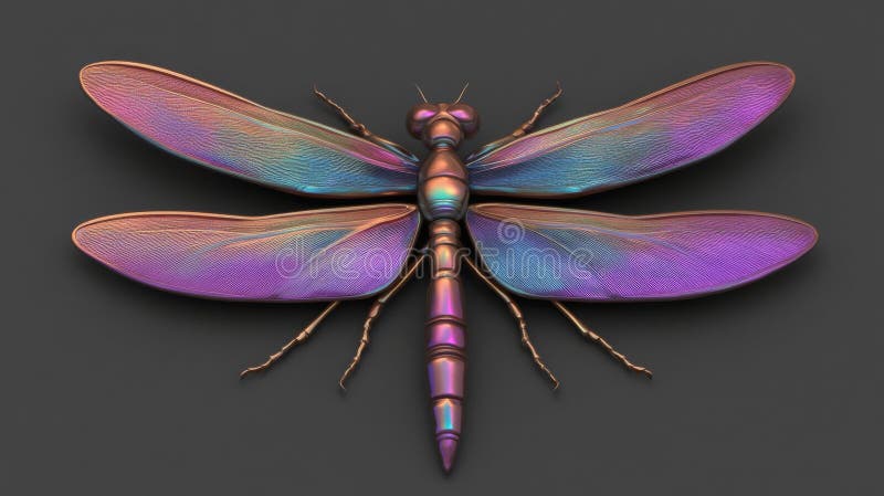 Full 3D Photo Realistic Shot of a Violet Iridescent Dragonfly Logo, Set ...