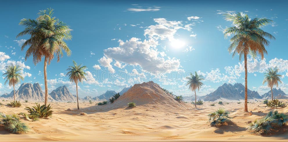 A Full 360-degree Panorama Showcasing Palms in a Desert Setting at ...