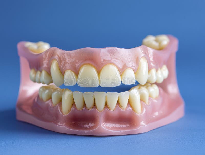 Full Denture Model on Blue Background Stock Illustration - Illustration ...