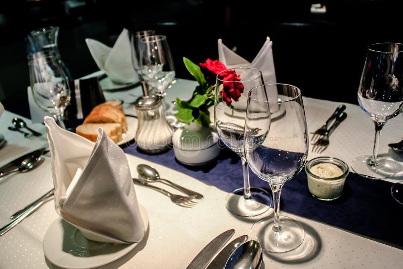 Full Dinning Table Setting in a Hotel. Stock Image - Image of ...
