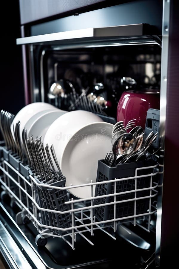 A Full Dishwasher with Clean Dishes and Silverware. Suitable for ...