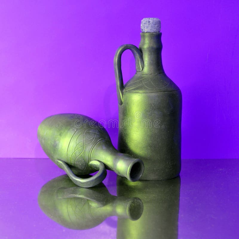 Full and Empty Clay Bottles. Faceting Food Stock Image - Image of store ...