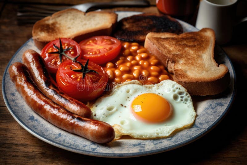 Full English Breakfast on Plate. Generative AI Stock Illustration ...