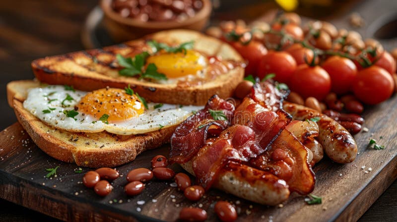 Full English Breakfast on a Wooden Board. Stock Photo - Image of savory ...
