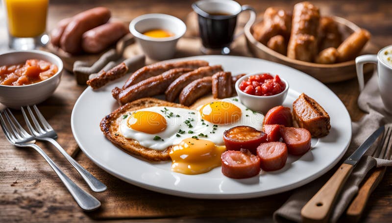 Full English Cooked Breakfast Stock Illustration - Illustration of ...