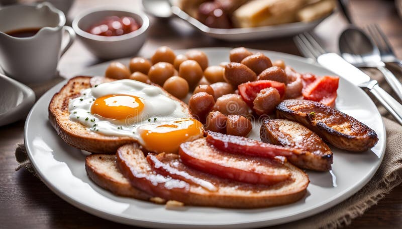 Full English Cooked Breakfast Stock Illustration - Illustration of ...